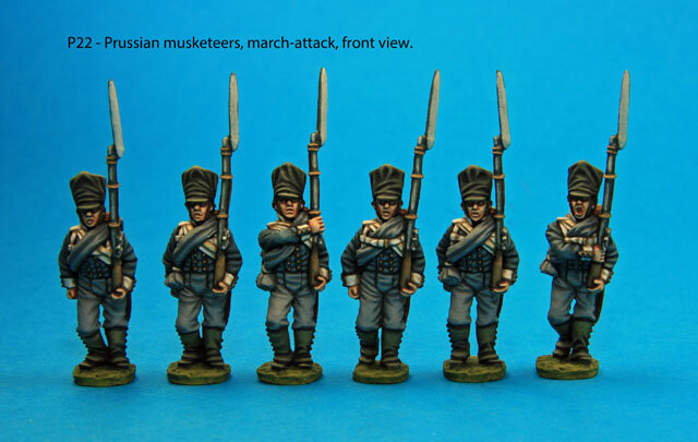 Six Prussian Musketeers in March-Attack Poses, 14,55
